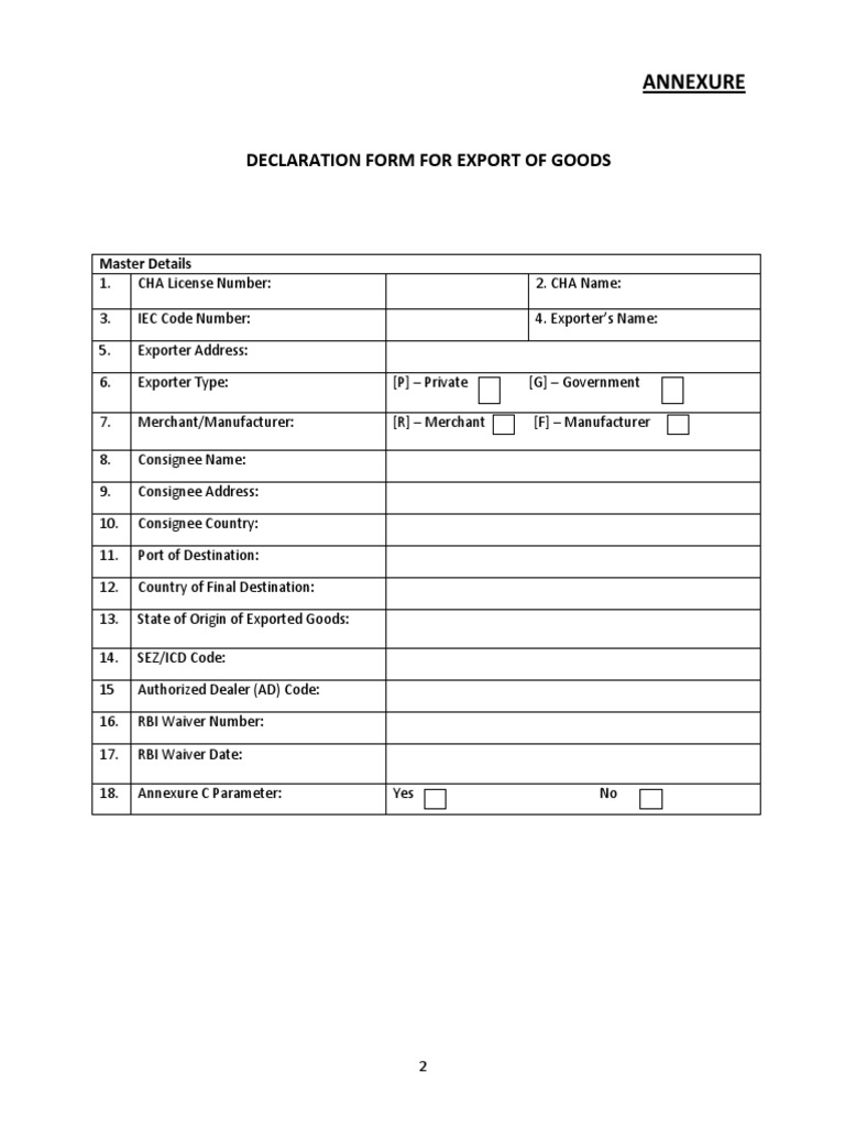 Export Declaration Form With SDF | Invoice | Cargo