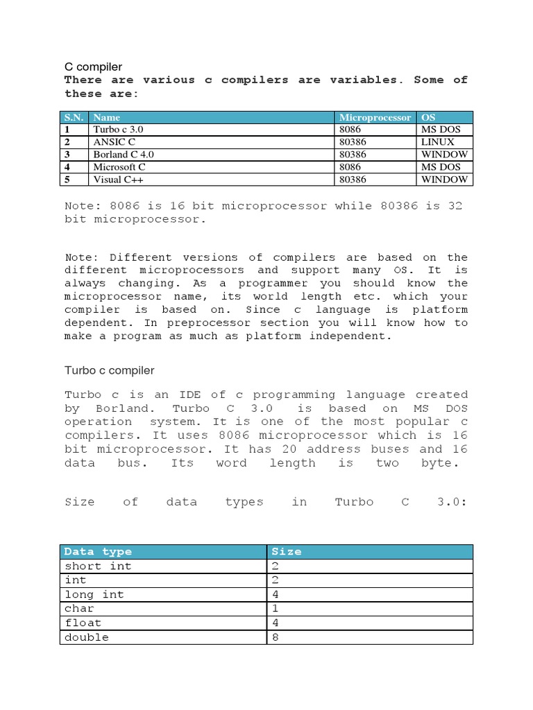 There Are Various C Compilers Are Variables. Some of These Are | Download Free PDF | Integer ...