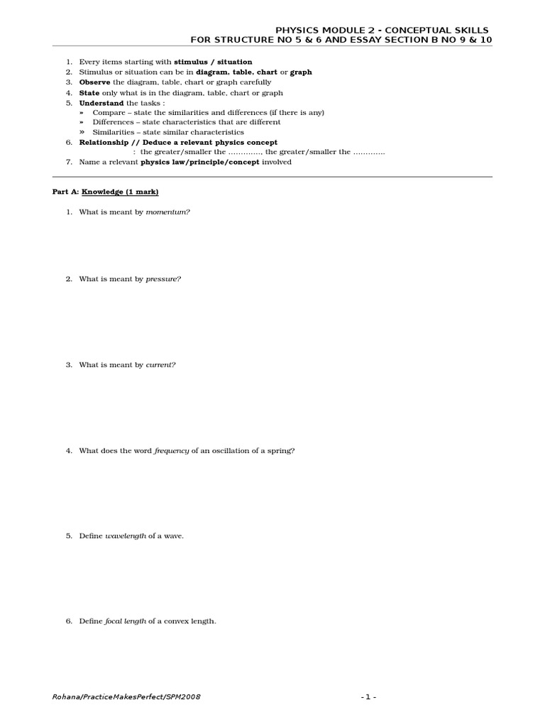 Physics Module 2 - Conceptual Skills For Structure No 5 & 6 and Essay ...