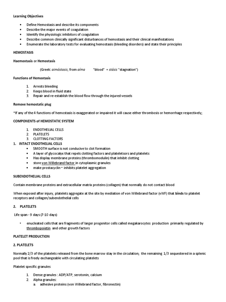 Learning Objectives | Download Free PDF | Coagulation | Platelet
