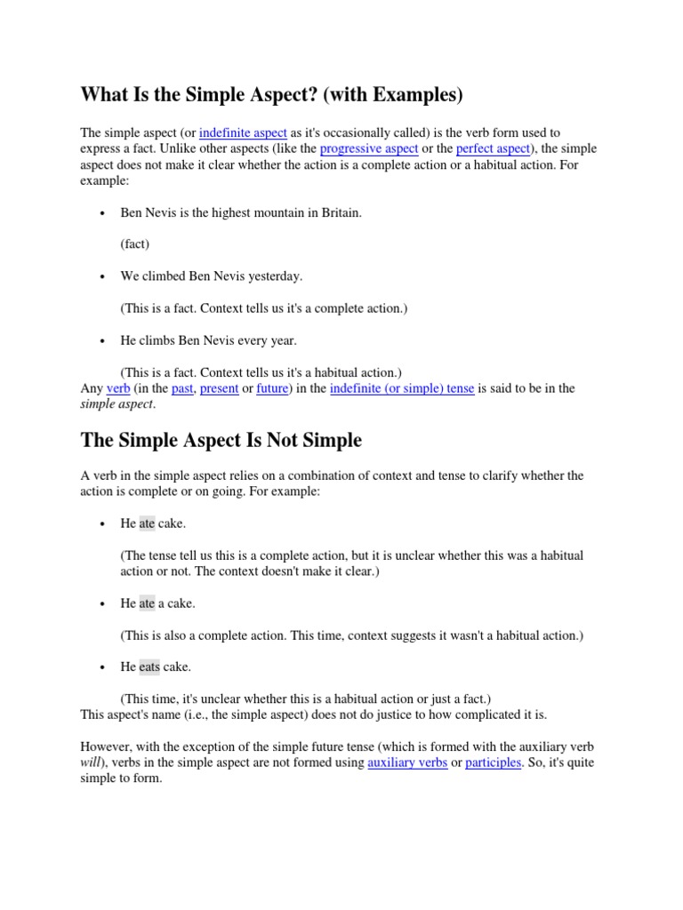 What Is The Simple Aspect | PDF | Grammatical Tense | Verb