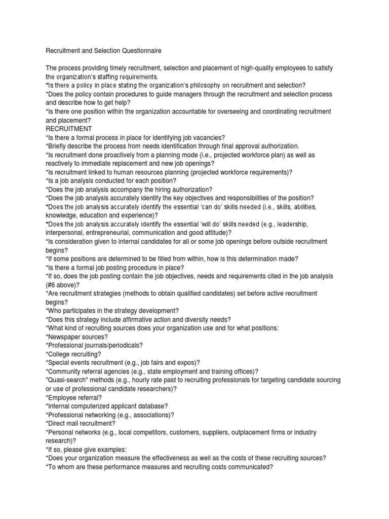 Recruitment and Selection Process Survey | PDF | Recruitment | Interview