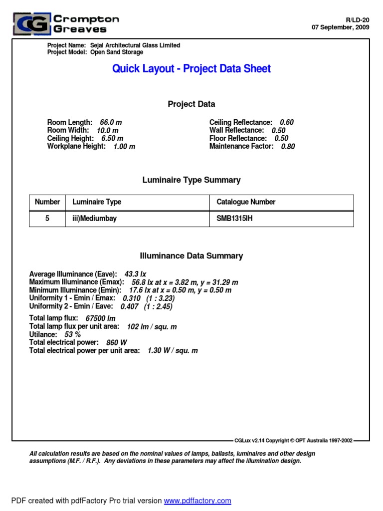 Quick Layout - Project Data Sheet | Interior Design | Light