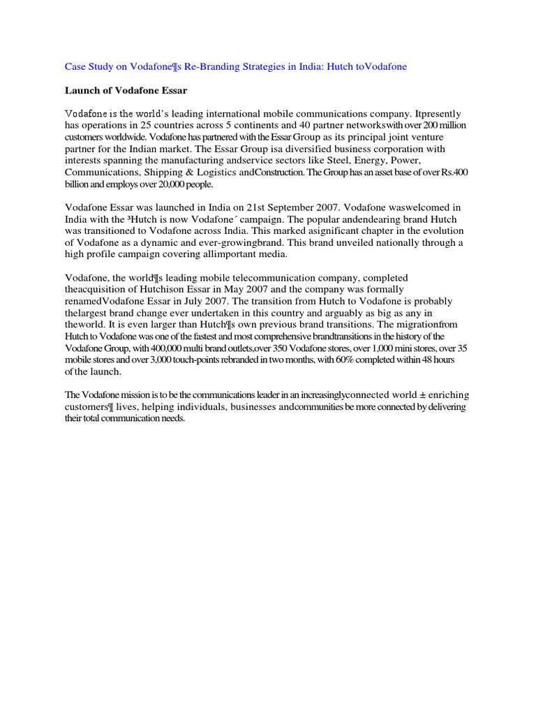 Case Study On Vodafone | PDF | Telecommunications | Advertising