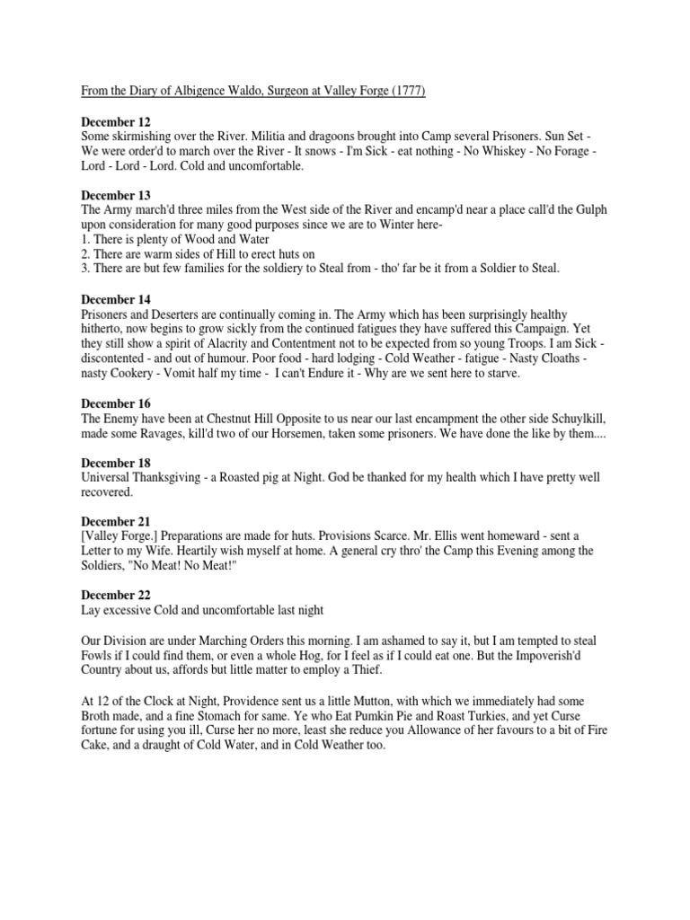 Diary of Albigence Waldo | PDF | Valley Forge | Military
