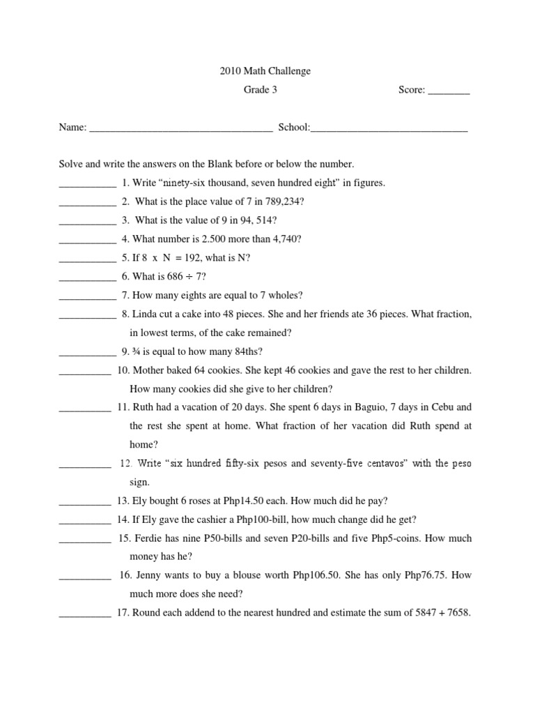 Grade 3 MTAP Questions | PDF | Area | Prime Number