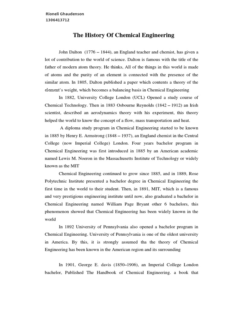 The History of Chemical Engineering | PDF | Chemical Engineering ...