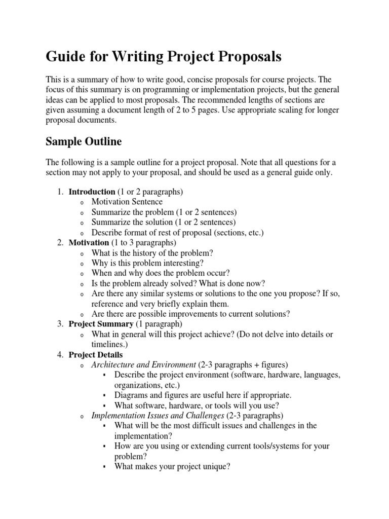Guide For Writing Project Proposals: Sample Outline | PDF