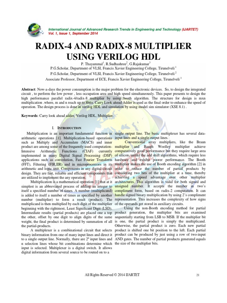 Radix-4 and Radix-8 Multiplier Using Verilog HDL | PDF | Electronics ...