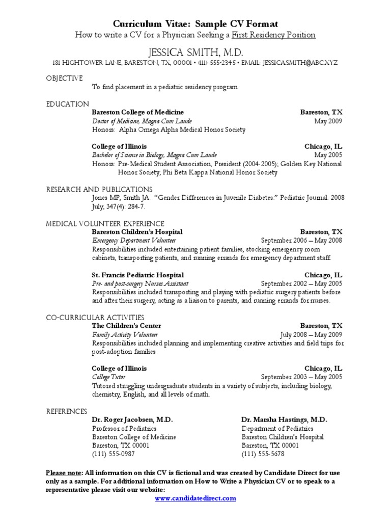 Physician CV Sample for Residency | PDF | Social Science | Wellness