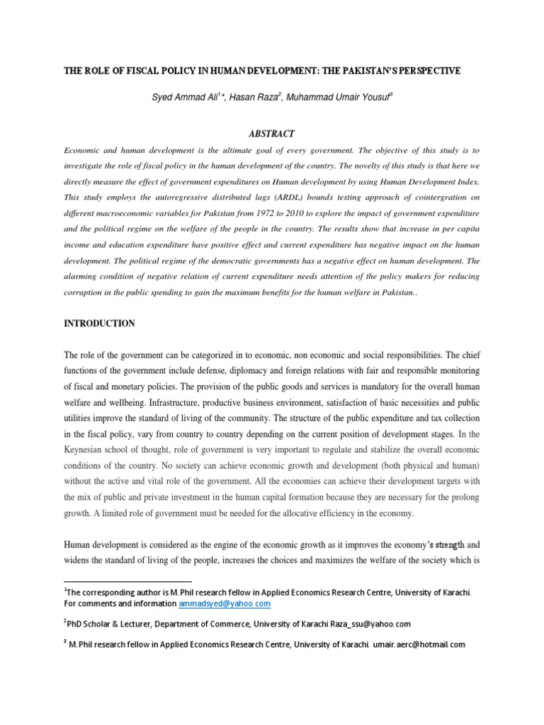 Syed Ammad Ali Hasan Raza and Muhammad Umair Yousuf | PDF | Economic Growth | Human Development ...