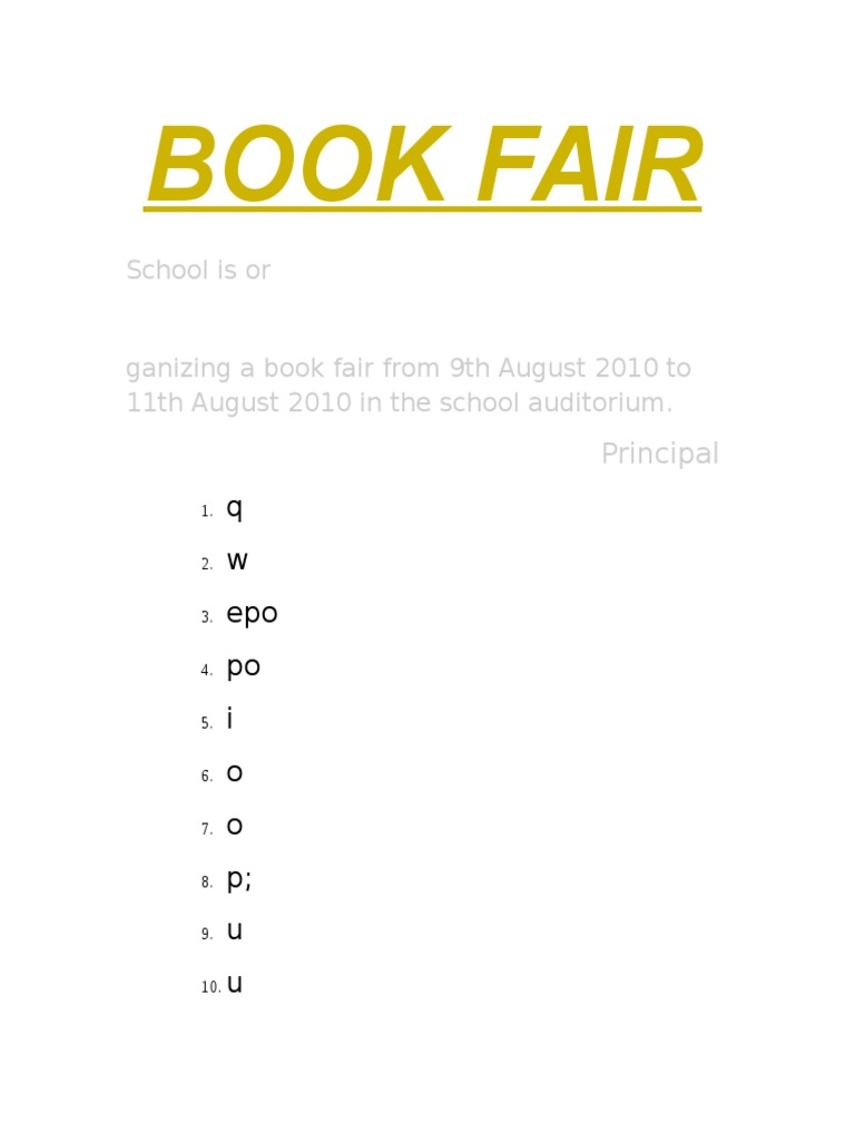Book Fair Dates: Aug 9-11, 2010 | PDF | Travel