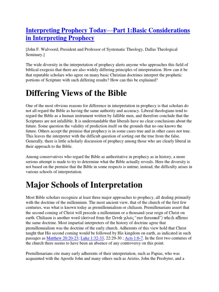 Interpreting Prophecy: Key Approaches | PDF | Premillennialism ...