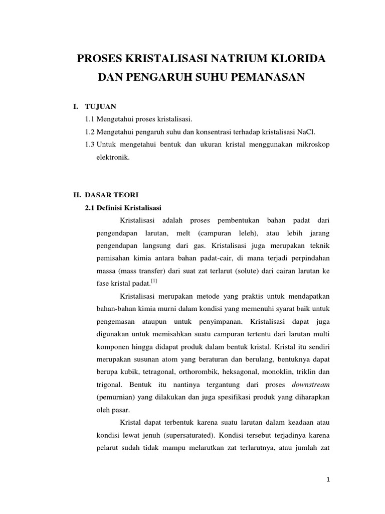 Proses Kristalisasi NaCl dan Suhu | PDF | Sains & Matematika