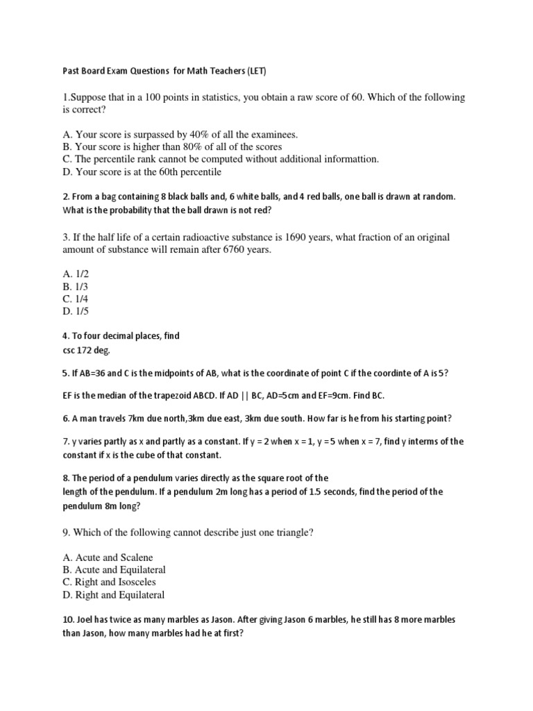 Math Board Exam Past Questions | PDF | Triangle | Geometry