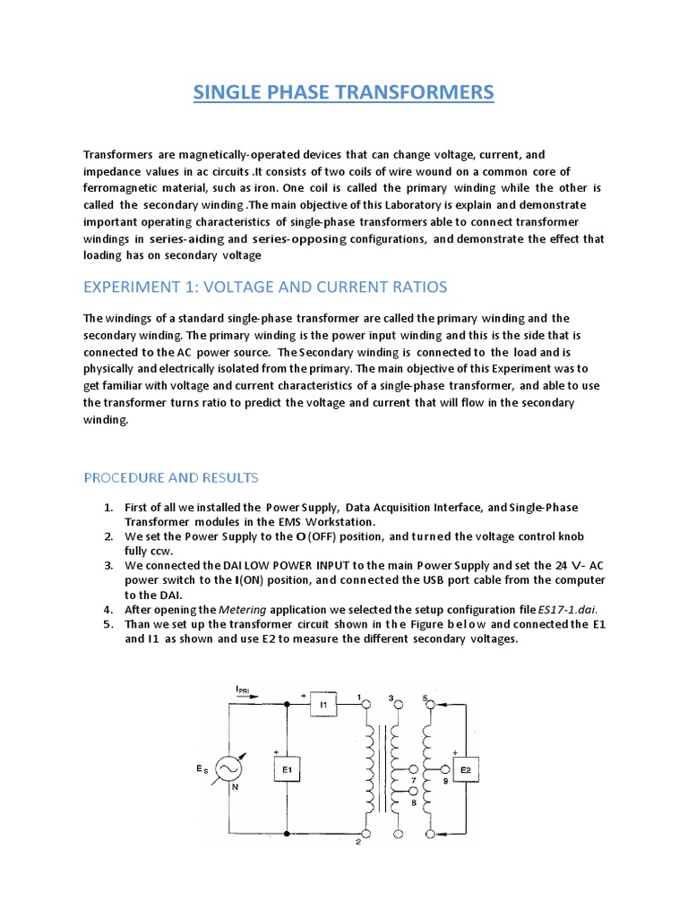 Single Phase Transformer Lab Guide | PDF | Transformer | Power Supply