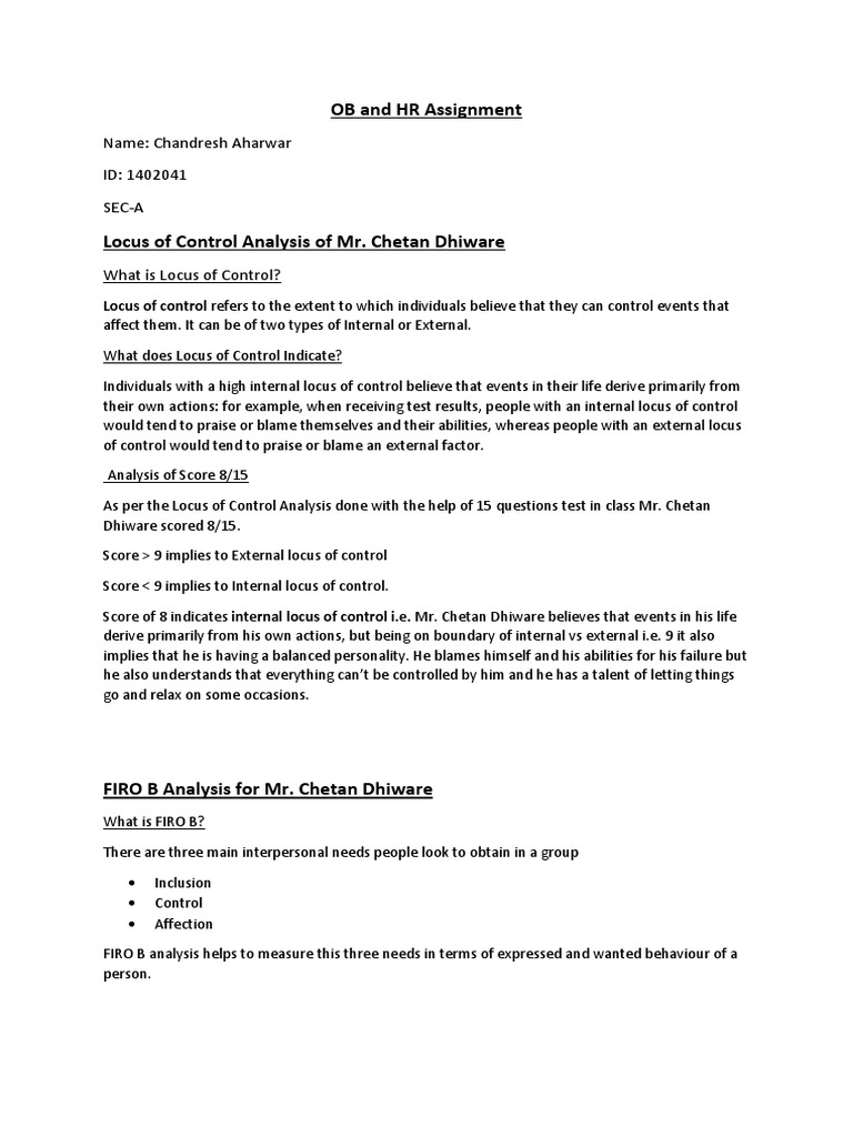 FIRO B and LOC Analysis | PDF | Metaphysics Of Mind | Scientific Theories