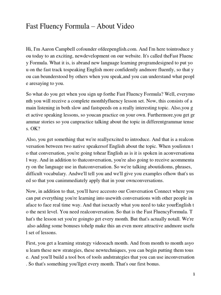 Fast Fluency Formula | PDF | Fluency | Psycholinguistics