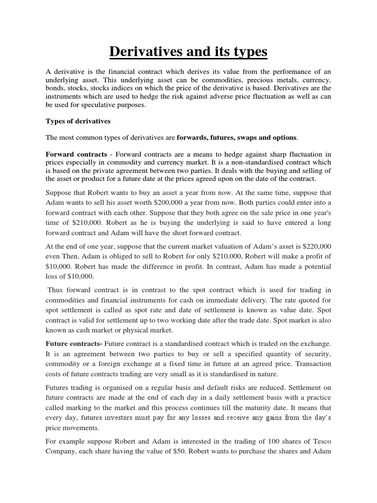 Overview of Derivatives Types | PDF | Swap (Finance) | Futures Contract