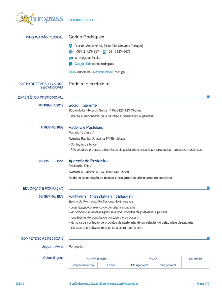 Europass CV PT - 1 PDF | PDF | Negócios