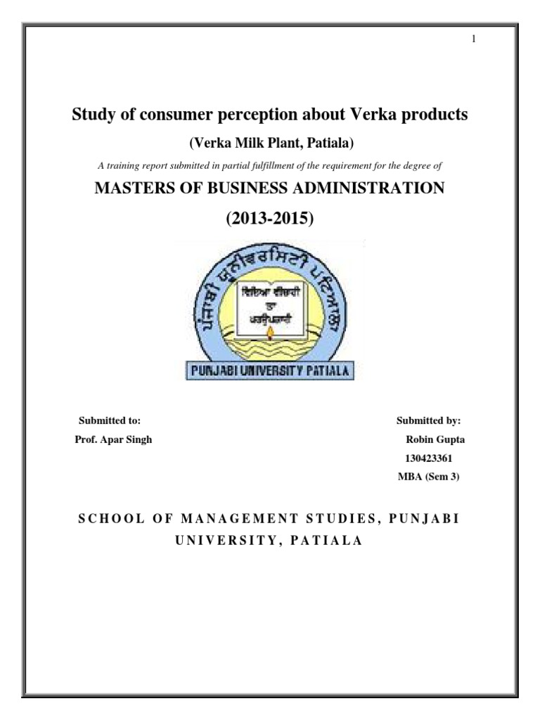 Verka Consumer Perception | PDF | Sampling (Statistics) | Marketing ...