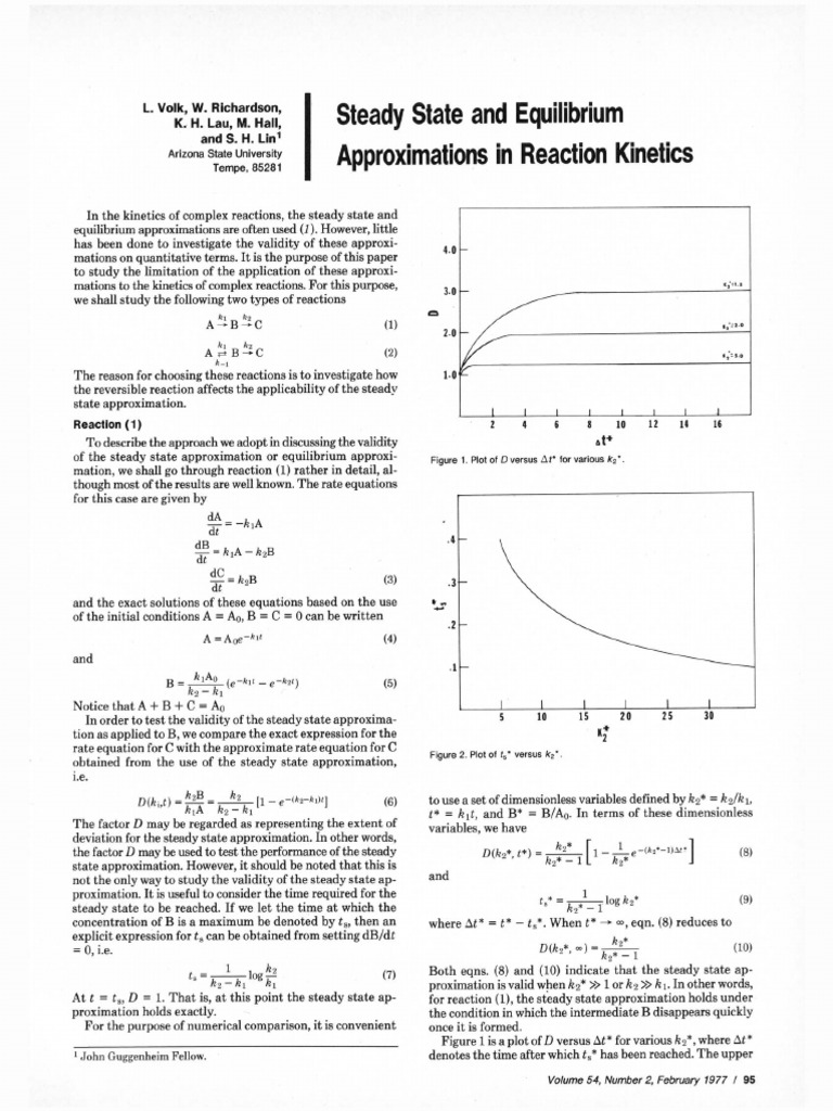 Steady State and Equilibrium Approximations in Reaction Kinetics | PDF ...