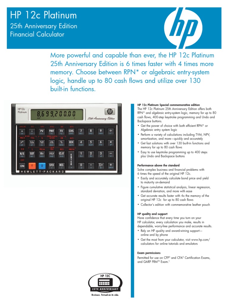 HP 12c Platinum: 25th Anniversary Edition Financial Calculator | PDF ...