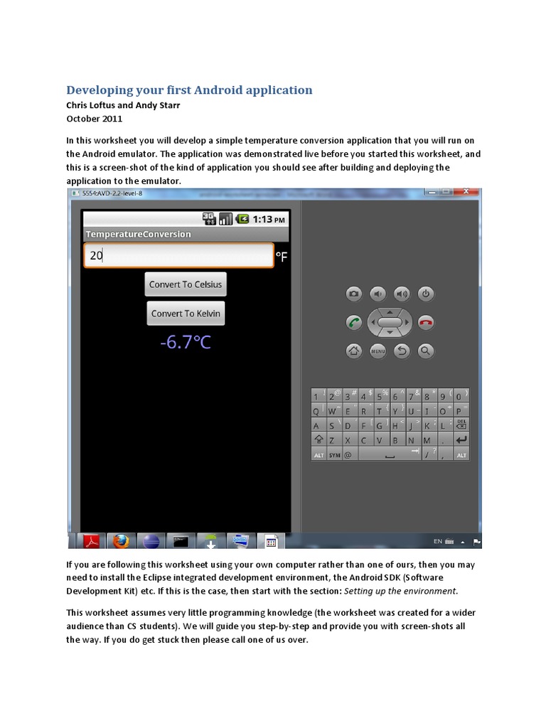Developing Your First Android Application: Chris Loftus and Andy Starr | PDF | Thermodynamic ...