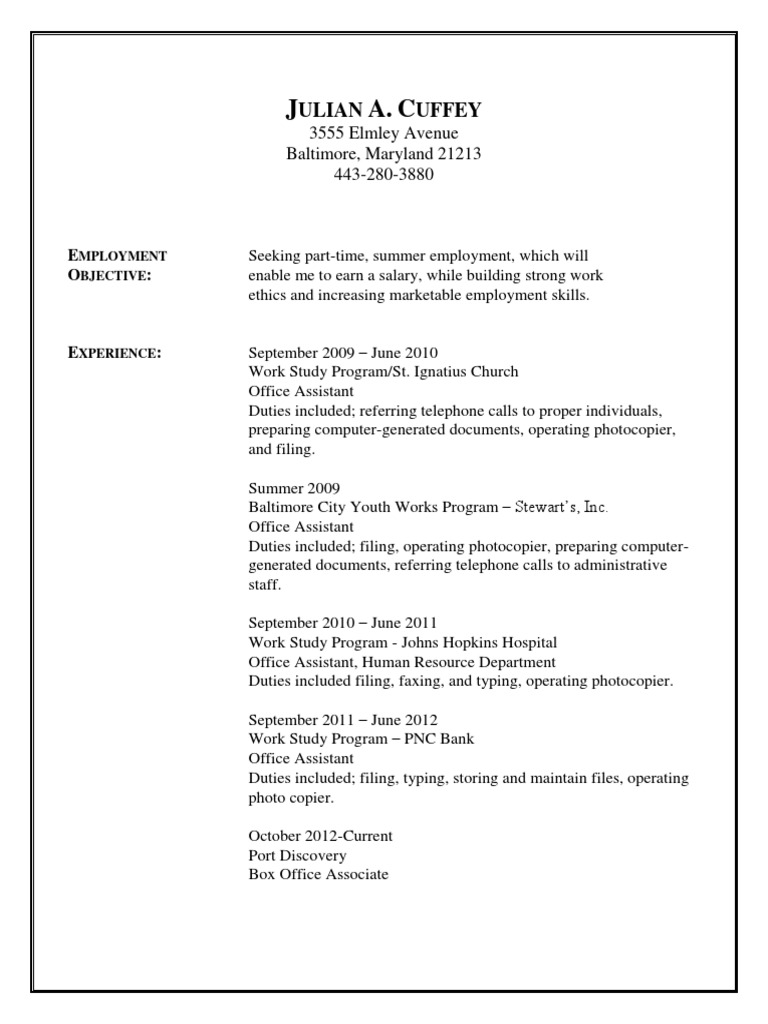 Summer Employment Resume for Julian Cuffey | PDF | Business