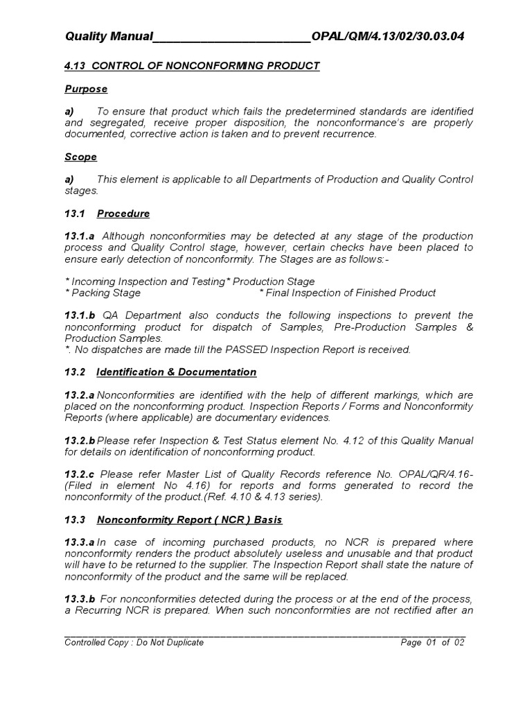 Control of Nonconforming Product | PDF | Business