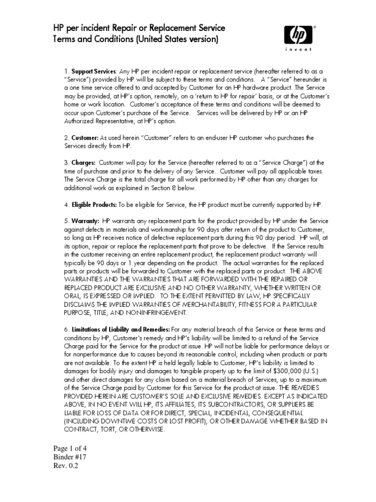 HP Repair Replacement | PDF | Hewlett Packard | Damages