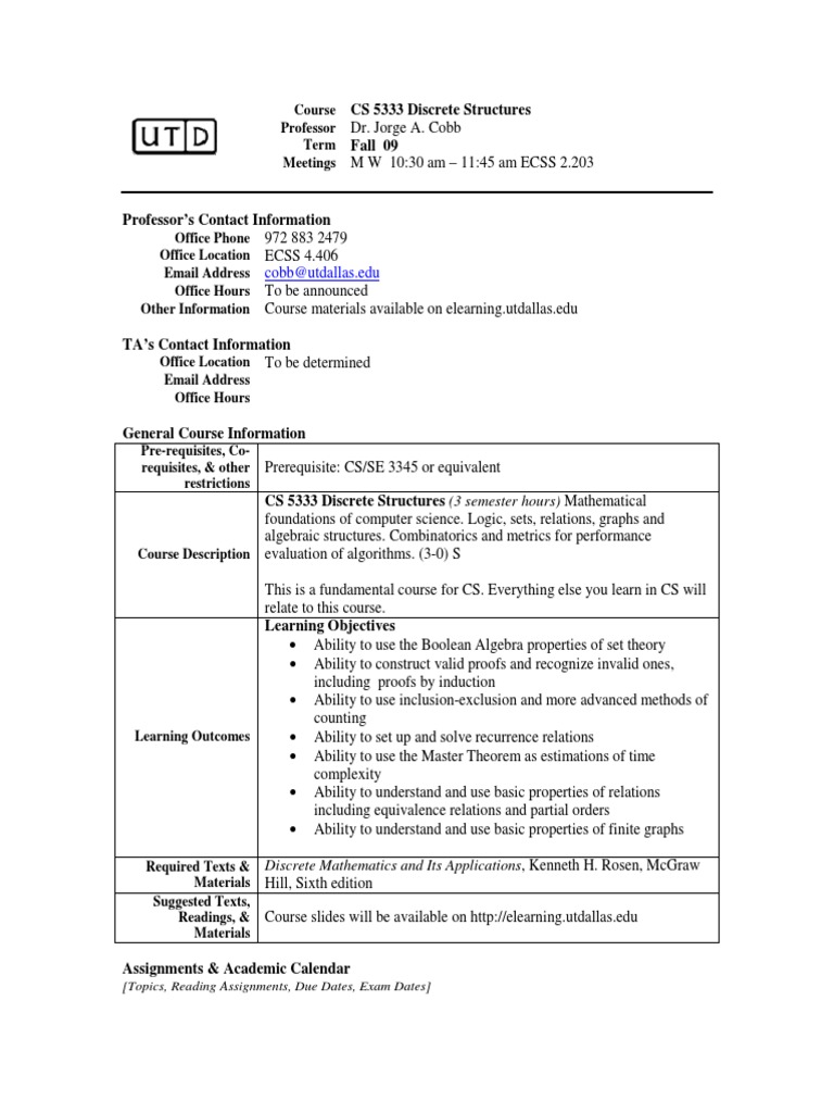 UT Dallas Syllabus For cs5333.001.09f Taught by Jorge Cobb (Jcobb ...