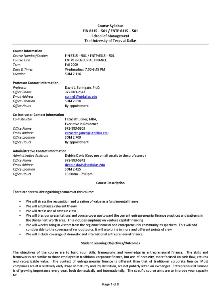 UT Dallas Syllabus For Fin6315.501.09f Taught by David Springate ...