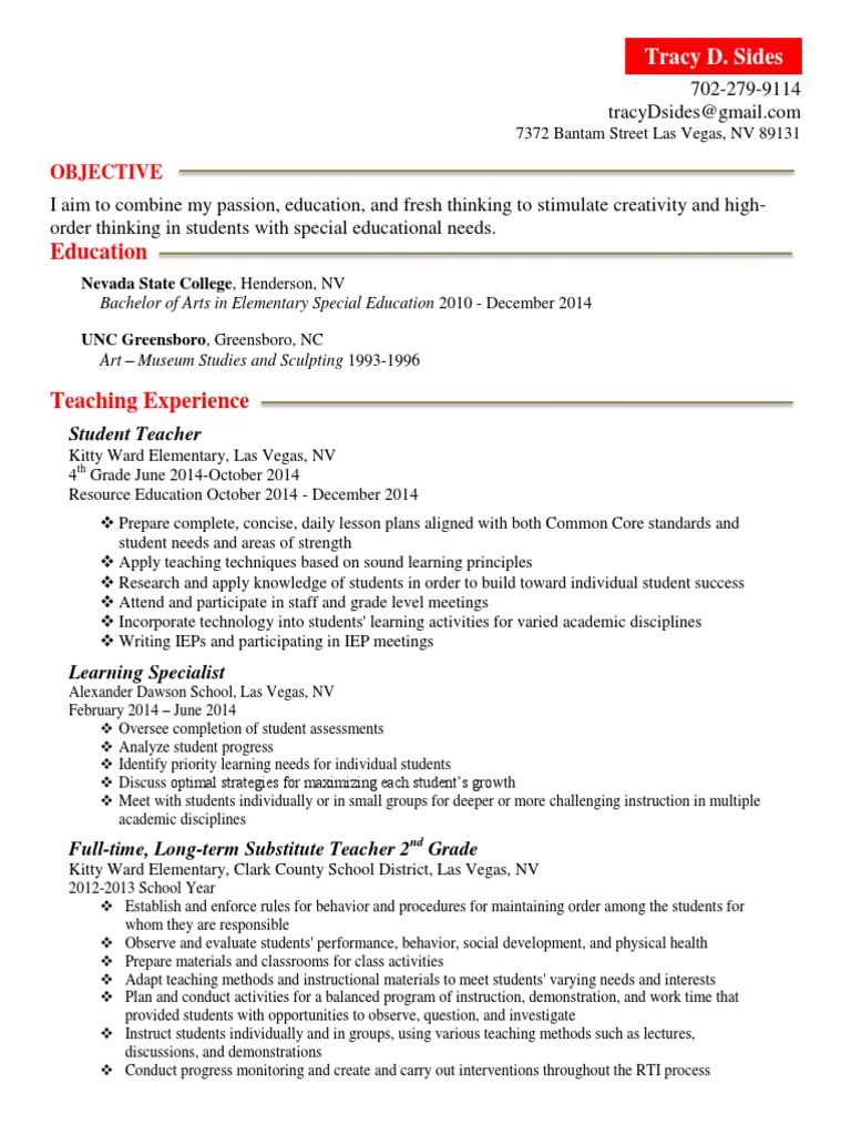 Tracy Sides Teaching Resume | PDF | Special Education | Individualized ...
