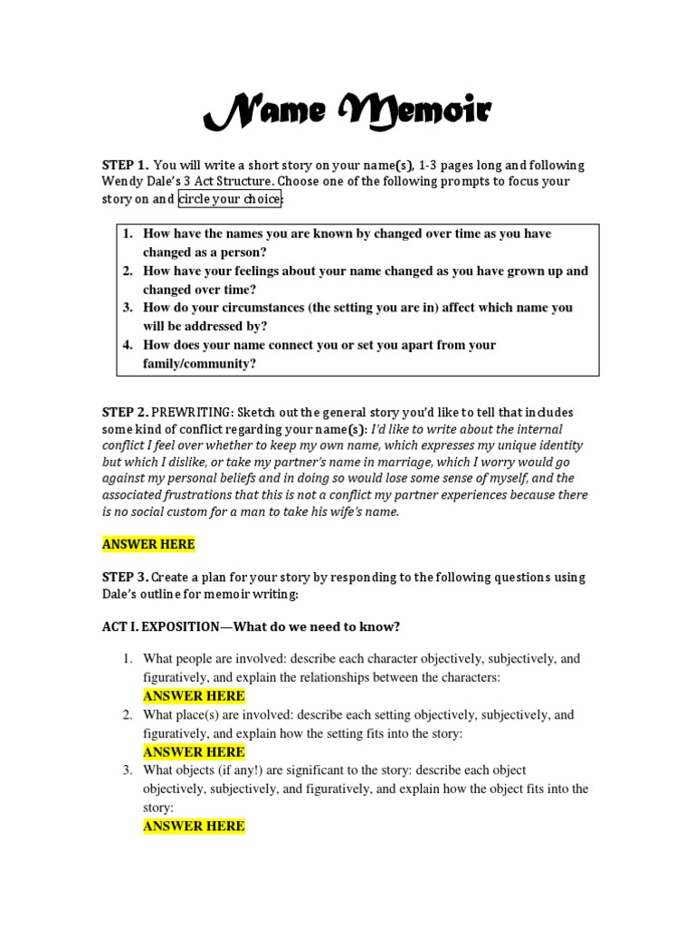 Name Memoir Planning Assignment | PDF | Psychological Concepts | Psychology