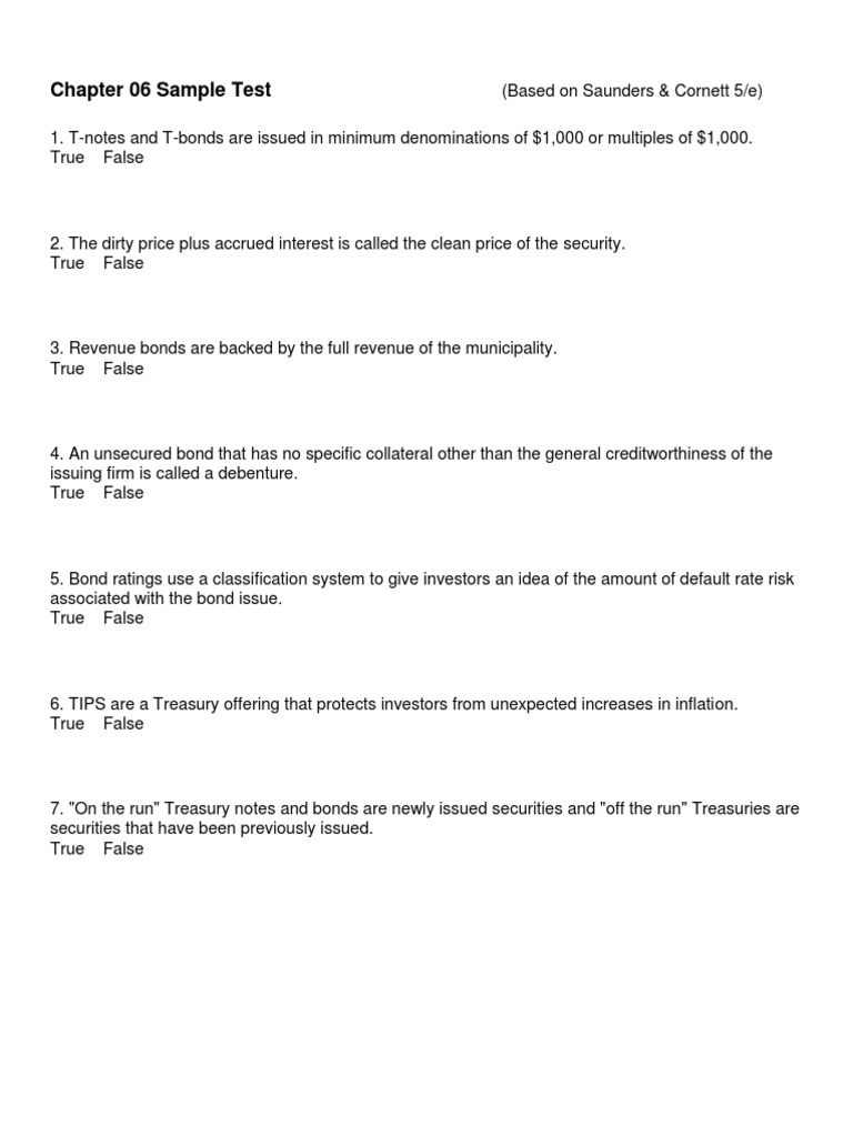 Chapter 06 Bond Test Questions & Answers | PDF | United States Treasury ...