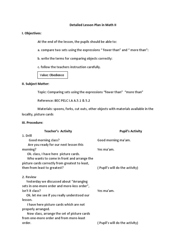 Detailed Lesson Plan in Math II | Download Free PDF | Lesson Plan ...
