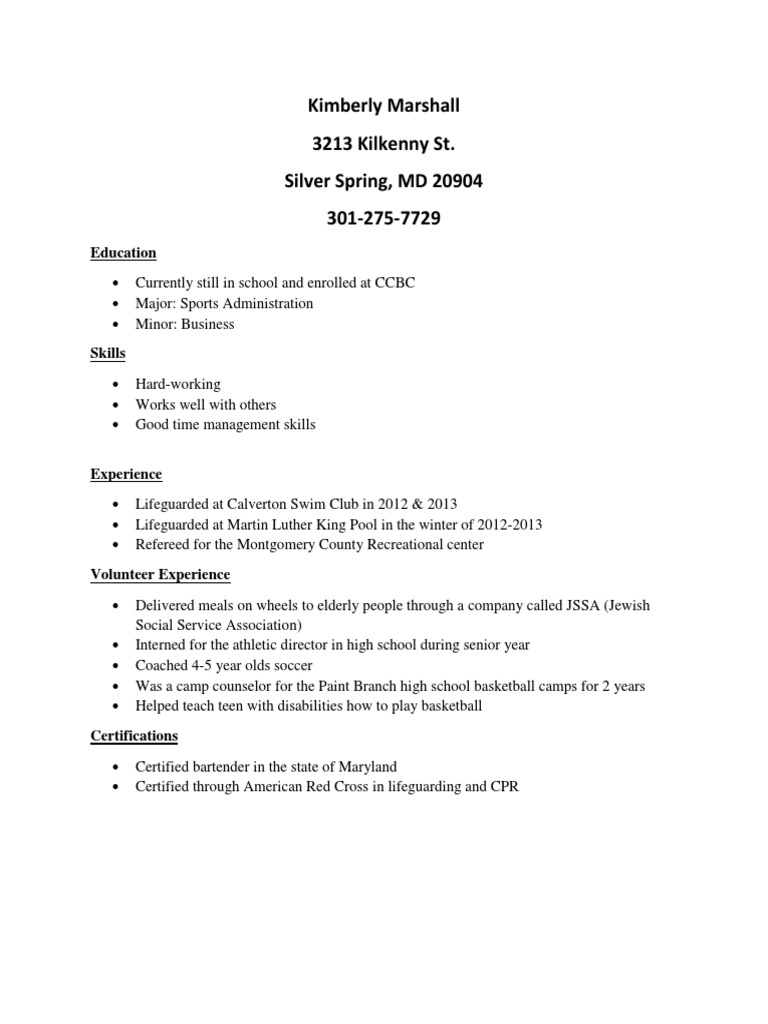 Kimberly Marshall's Sports Admin Resume | PDF