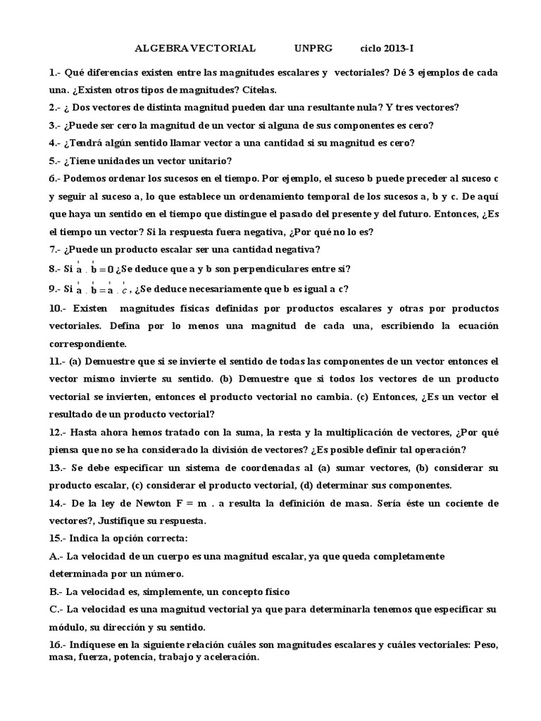 ALGEBRA VECTORIAL UNPRG Ciclo 2013-I | PDF | Vector Euclidiano | Geometria plana)