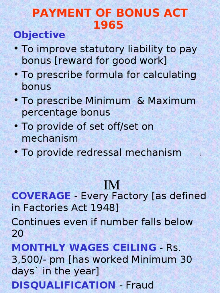 Payment of Bonus Act 1965 | PDF