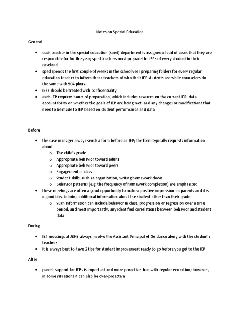 Sped Notes | PDF | Individualized Education Program | Special Education