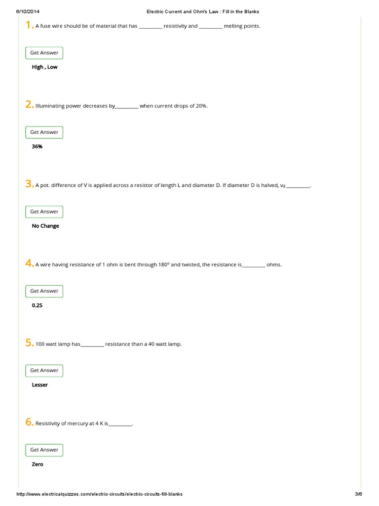 Electric Current & Ohm's Law Quiz | PDF | Teaching Methods & Materials ...