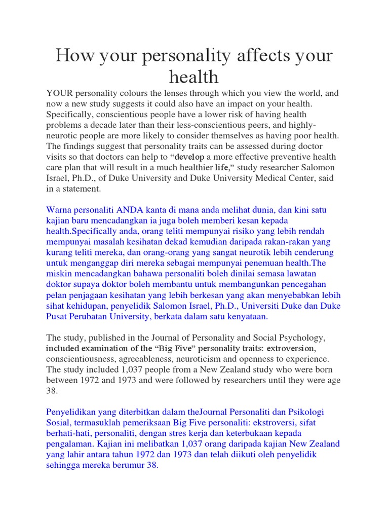 How Your Personality Affects Your Health Essay | PDF | Communication ...