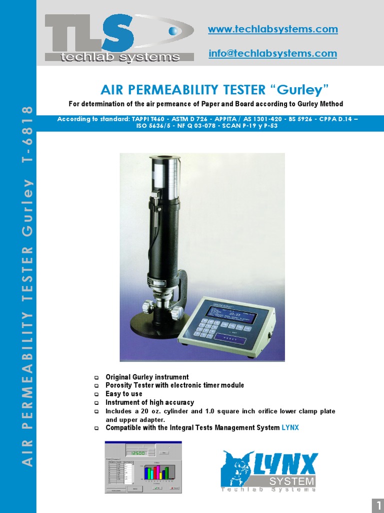 Gurley Air Permeability Tester Overview | PDF | Porosity | Permeability ...