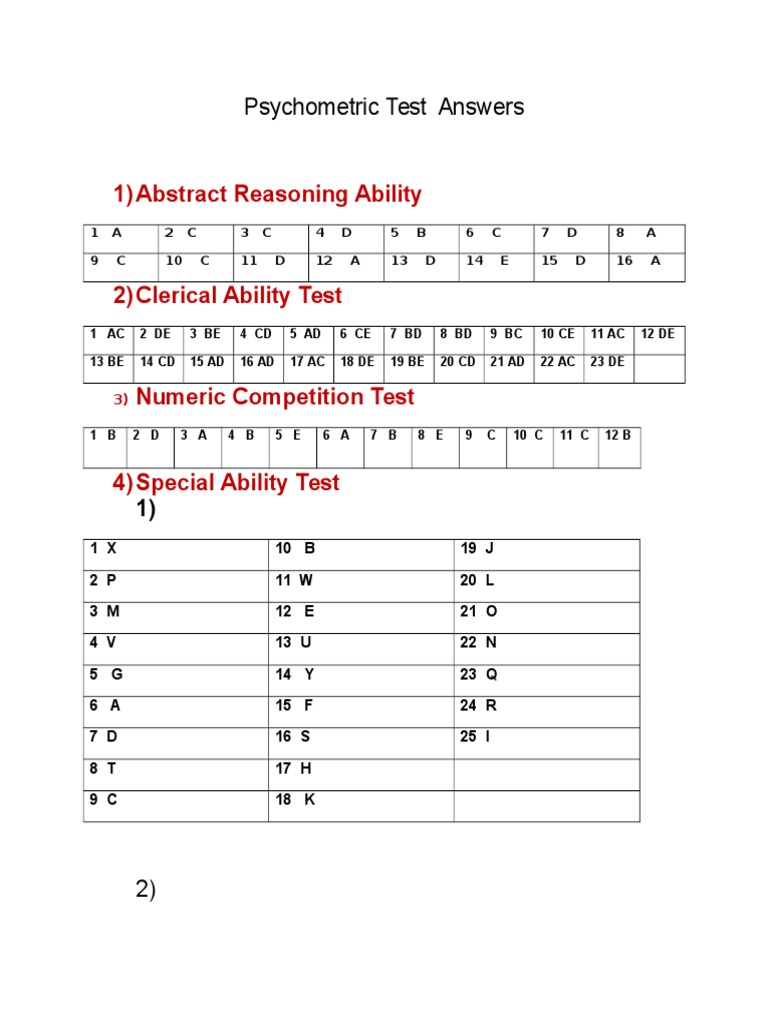 Psychometric Test Question Paper Answers Psychometric Test Answers | PDF