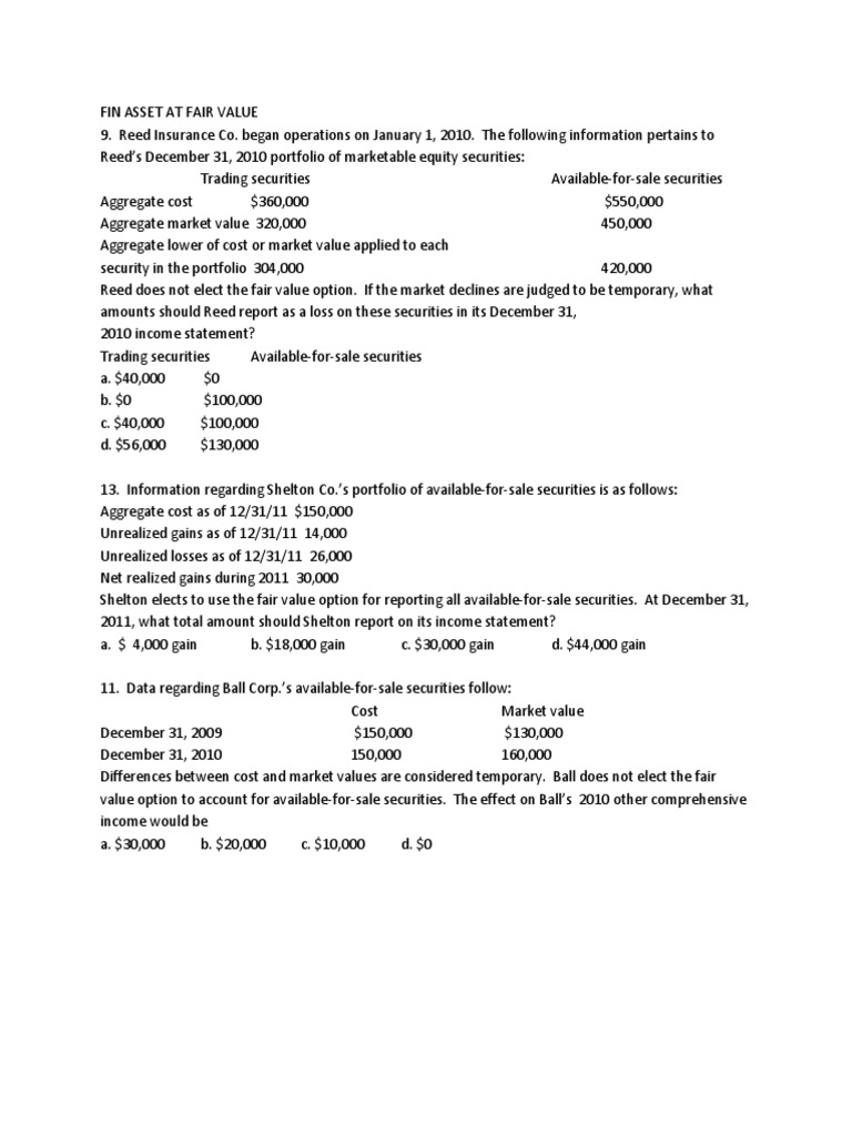 Accounting For Gains And Losses On Financial Assets Measured At Fair