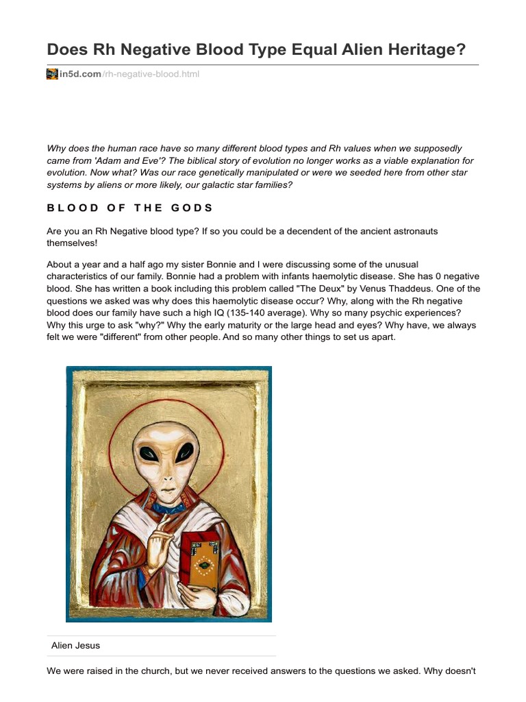 Does RH Negative Blood Type Equal Alien Heritage | PDF | Blood Type ...