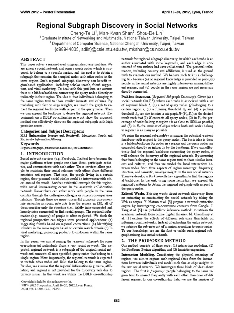 (2012) Regional Subgraph Discovery in Social Networks | PDF ...