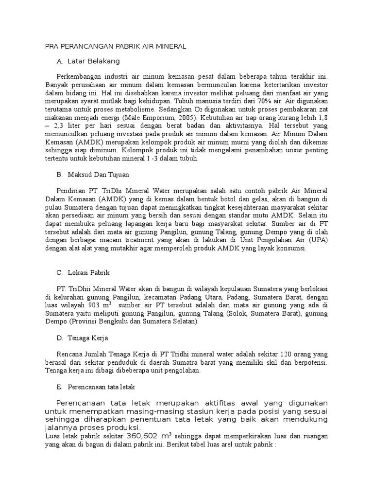 Pra Perancangan Pabrik Air Mineral | PDF