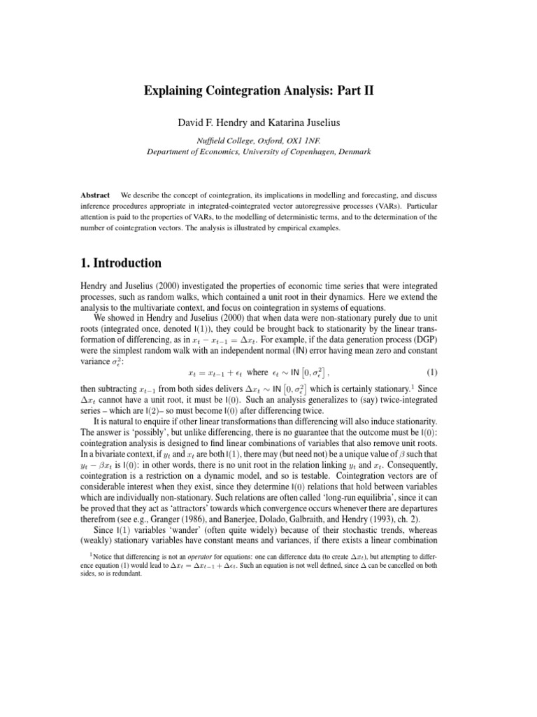 Explaining Cointegration Analysis: Part II: David F. Hendry and Katarina Juselius | PDF | Vector ...